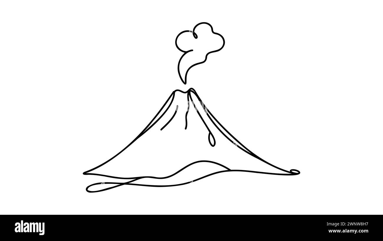 Erupting volcano in one line on a white background. Graphic ...