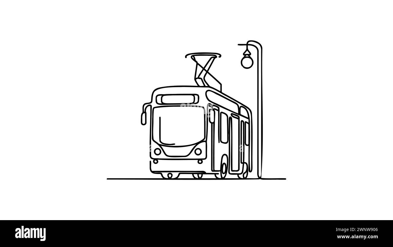 One line tram design - Hand drawn minimalism style vector illustration ...