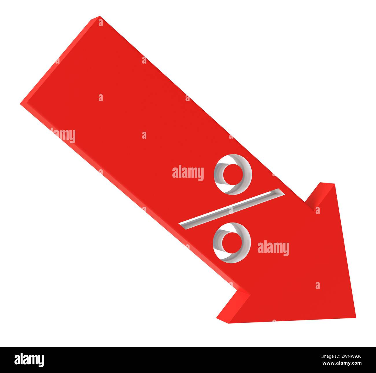 Red arrow pointing downwards with percentage symbol, ideal for ...