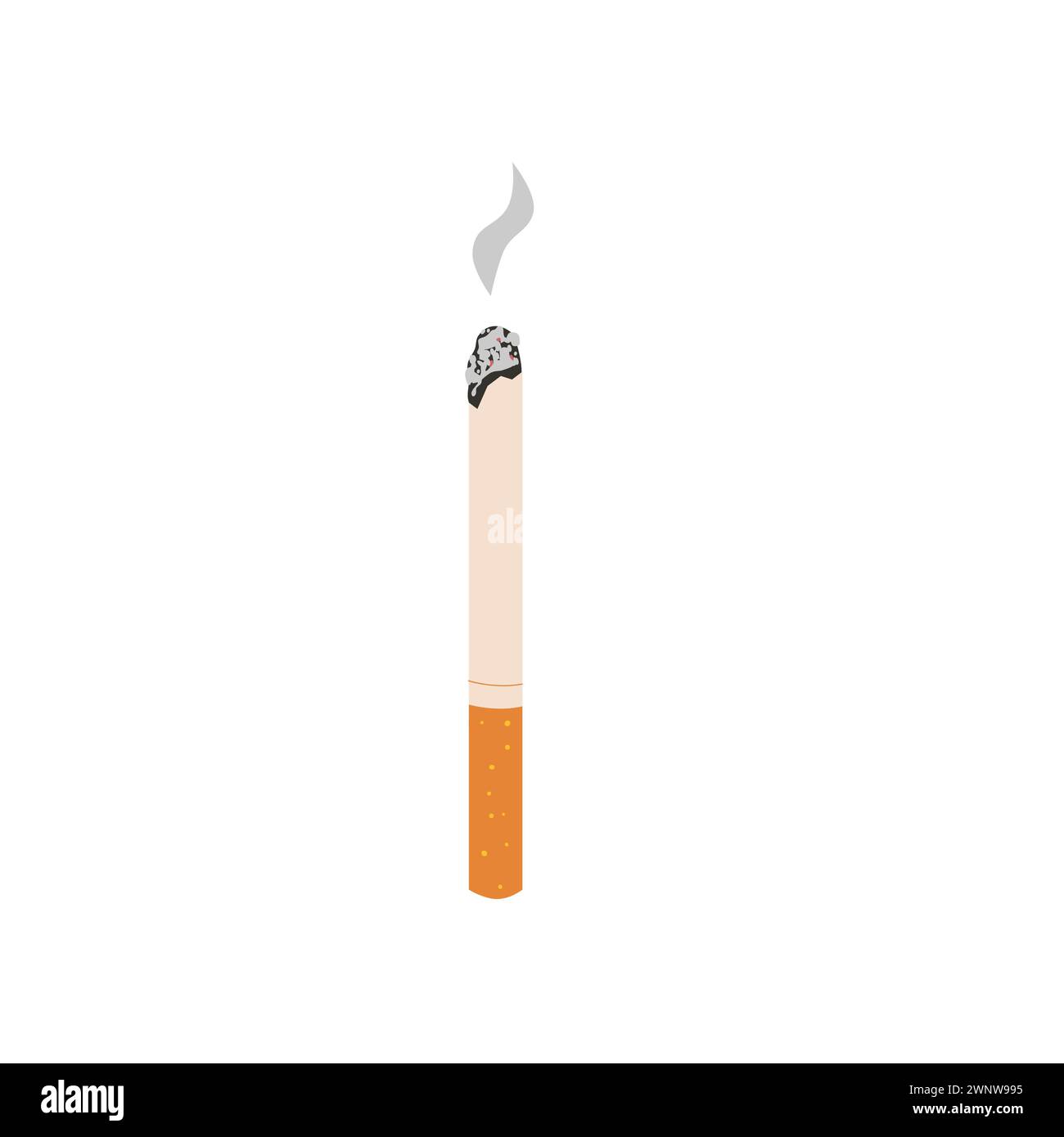 Smoldering cigarette isolated on white background. Stop smoking ...
