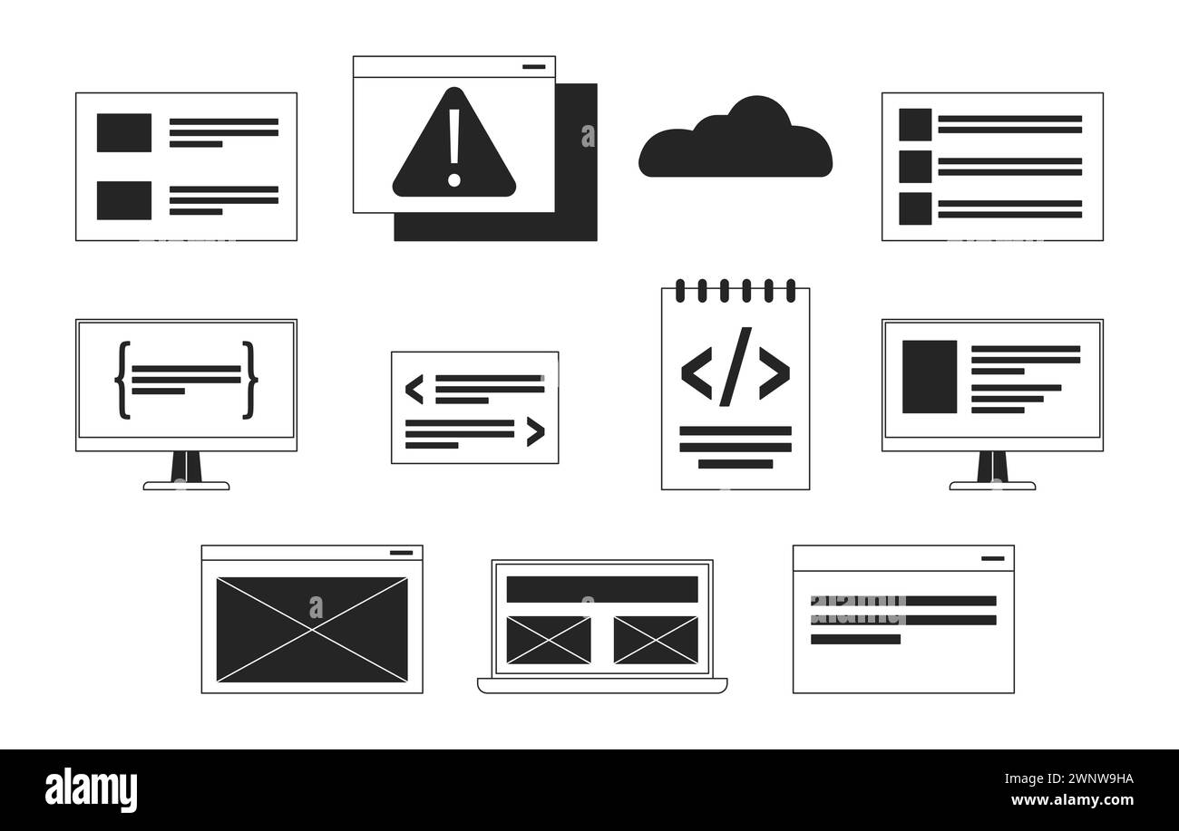 Software development black and white 2D line cartoon objects set Stock Vector Image & Art - Alamy