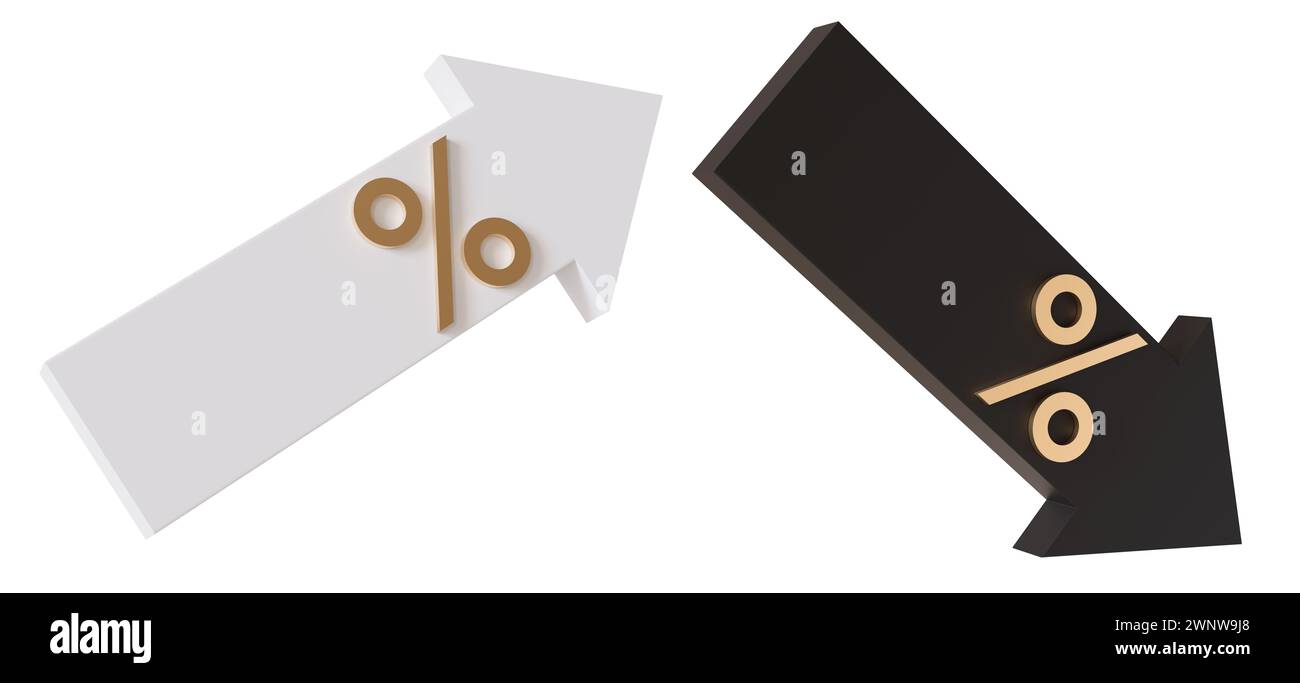 Arrows with percentage symbols in white and black, symbolizing economic ...