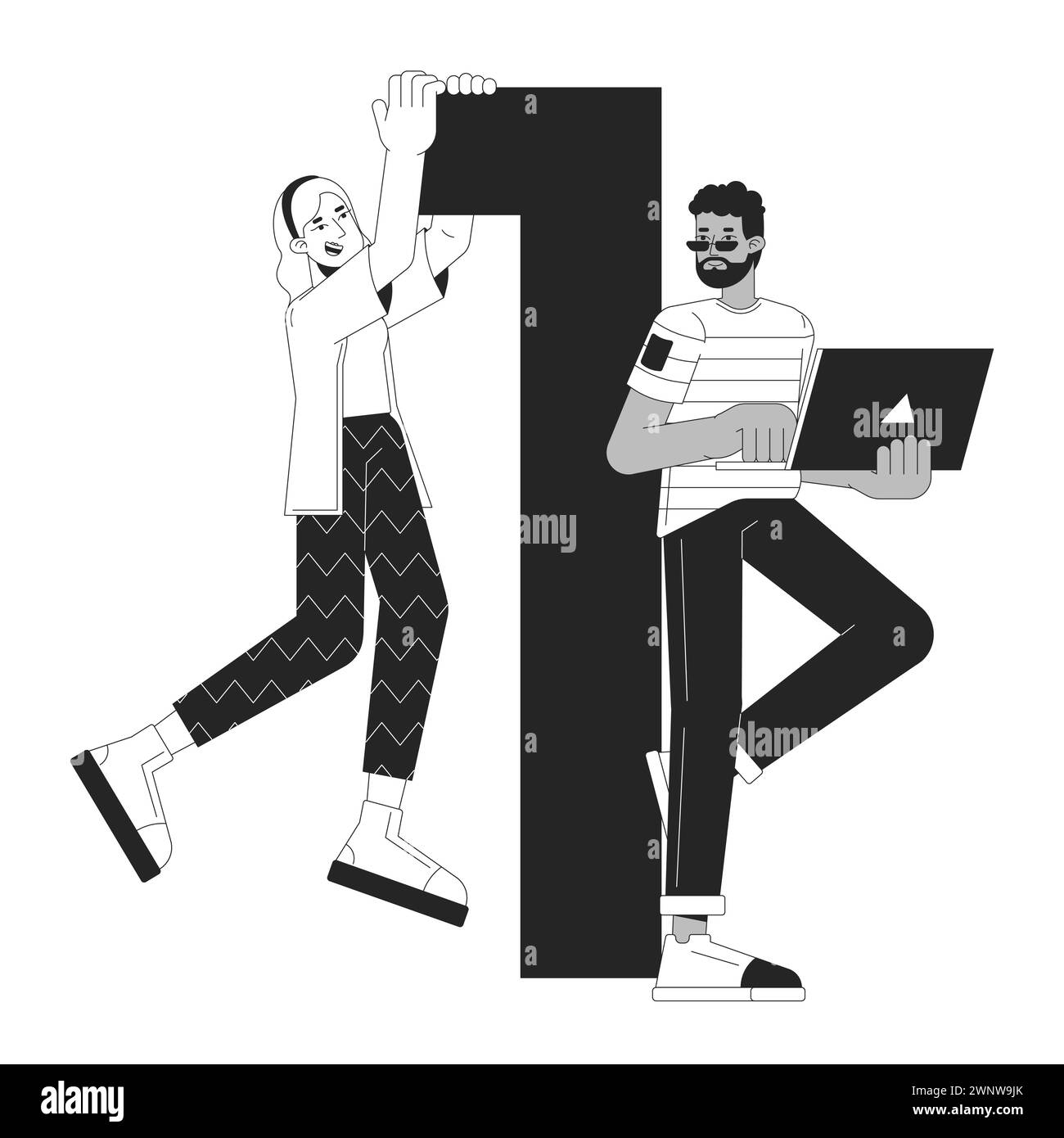 Software Development Team Black And White 2d Line Cartoon Character