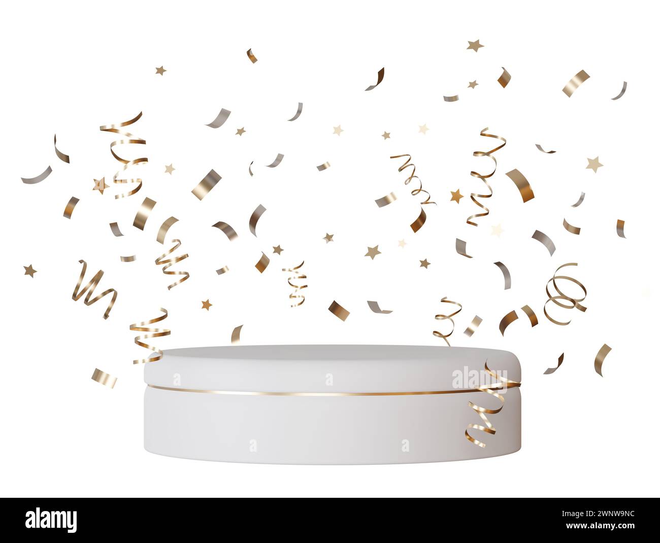 Elegant podium with golden confetti, isolated on white background ...