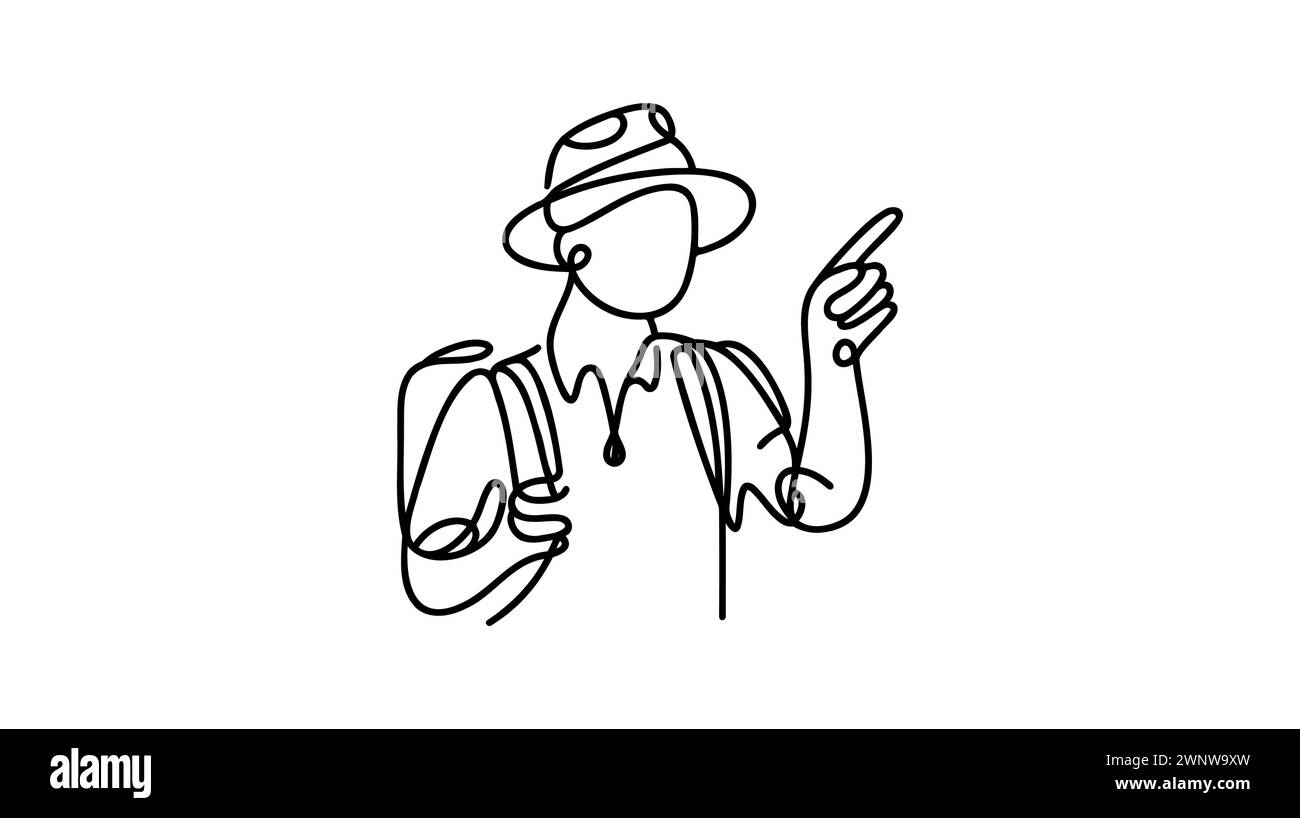 Continuous line drawing of traveler, tourist. Single one line art ...