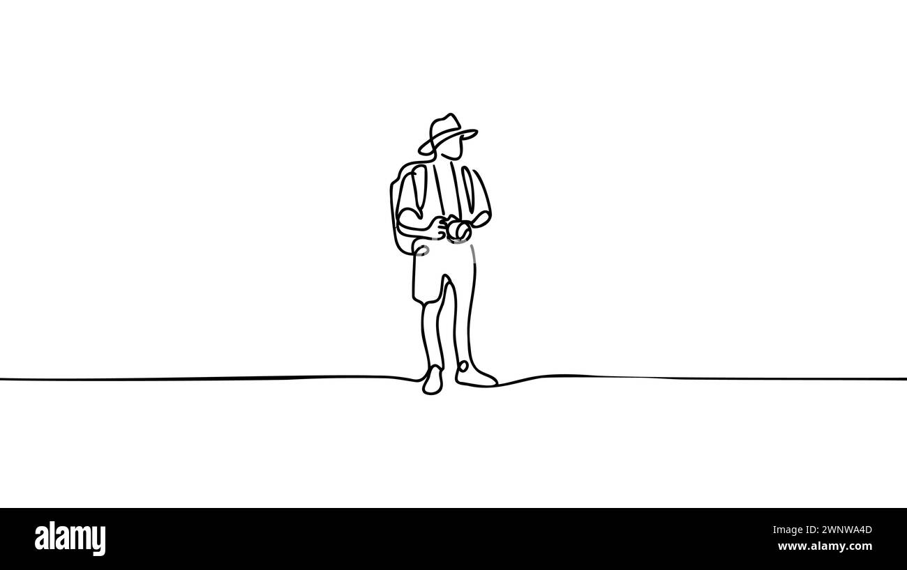 Continuous line drawing of traveler, tourist. Single one line art ...