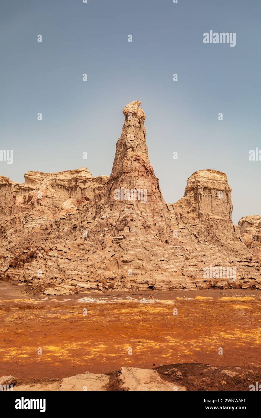 High rock formations rise in the Danakil depression like stone rock ...