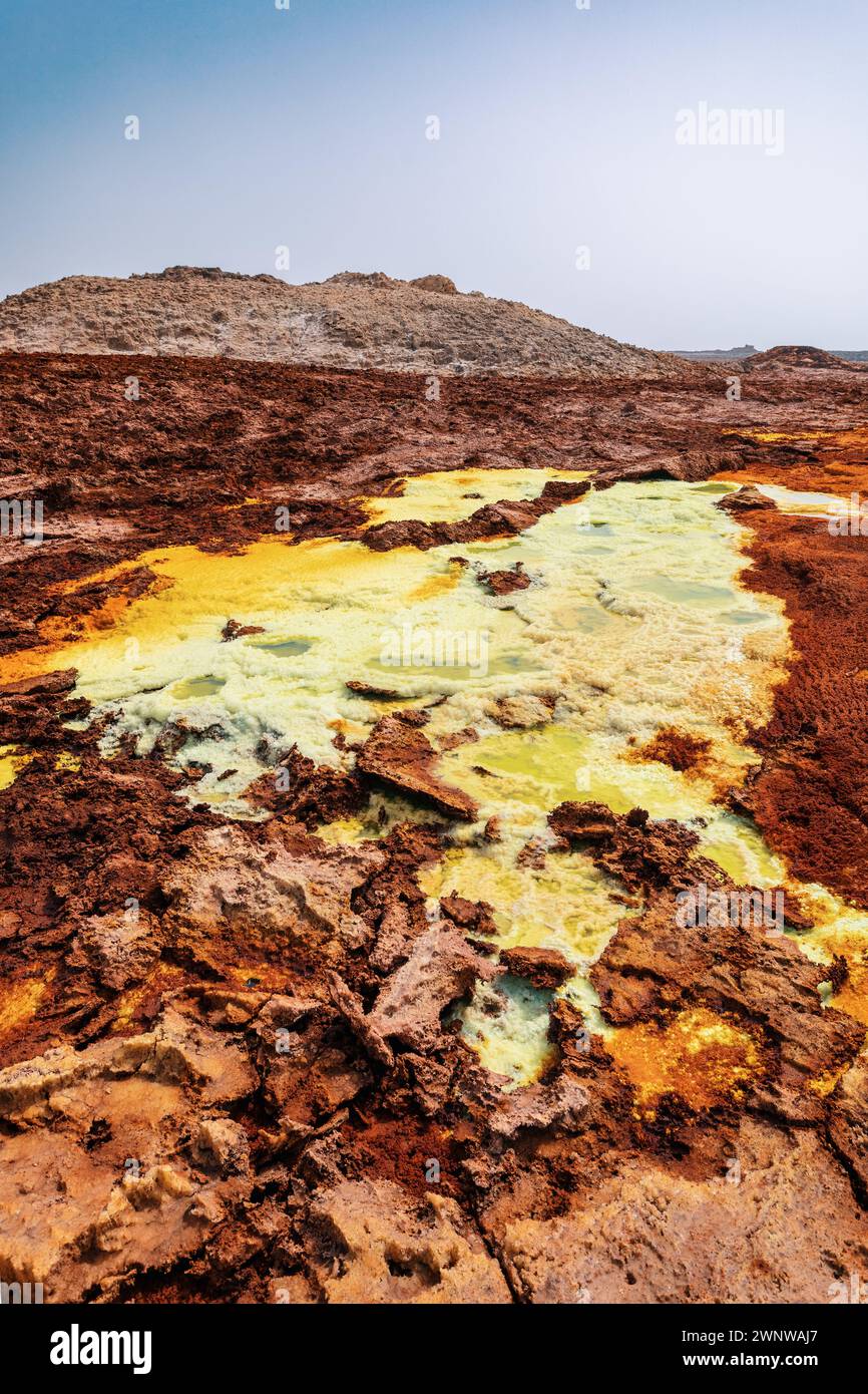 Colorful abstract apocalyptic landscape like moonscape of Dallol Lake ...