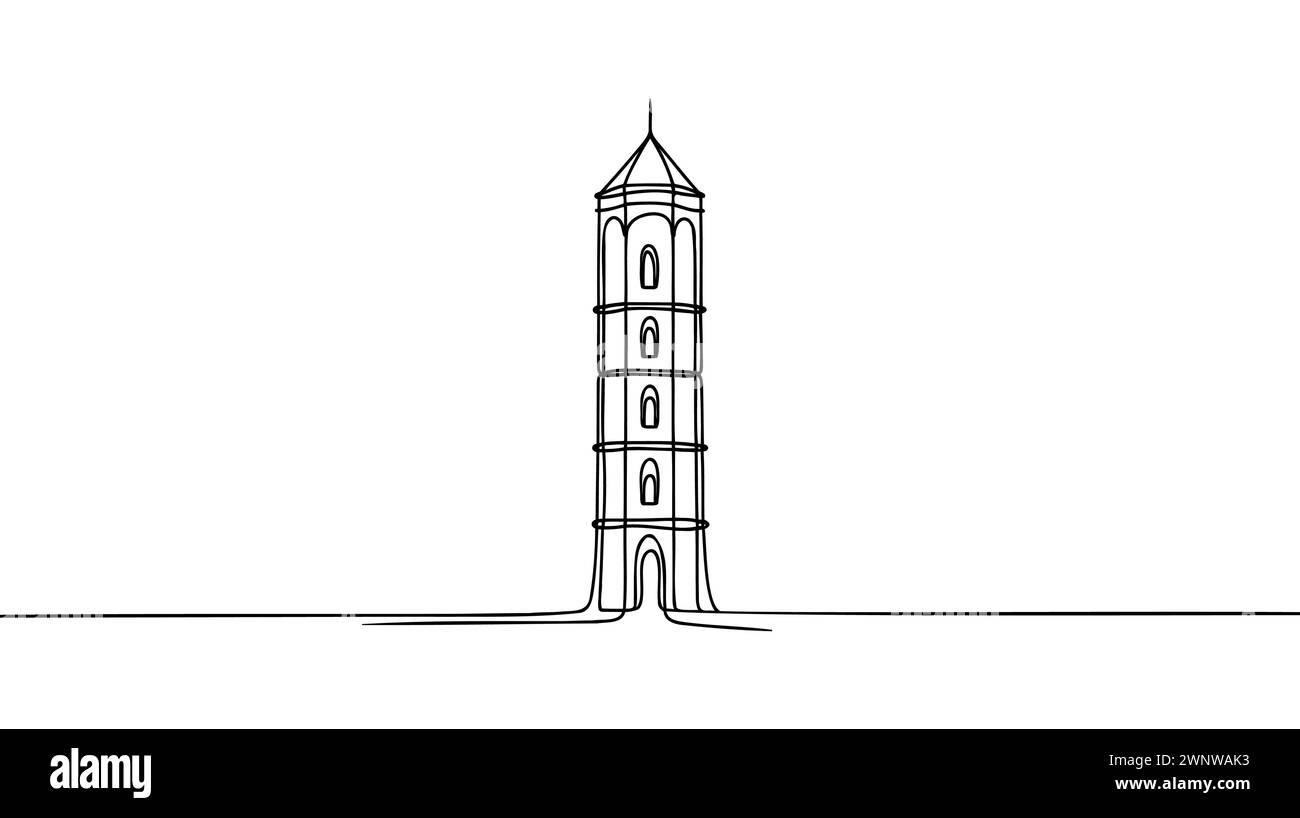 One line style big Tower. Simple modern continuous minimalistic style ...