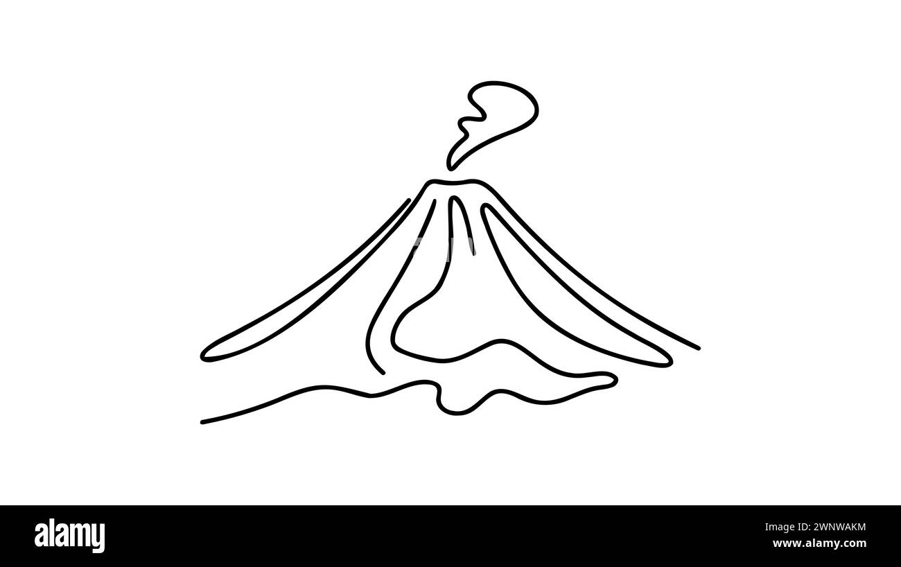 Erupting volcano in one line on a white background. Graphic ...