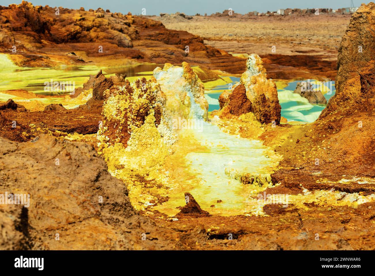 Colorful abstract apocalyptic landscape like moonscape of Dallol Lake ...