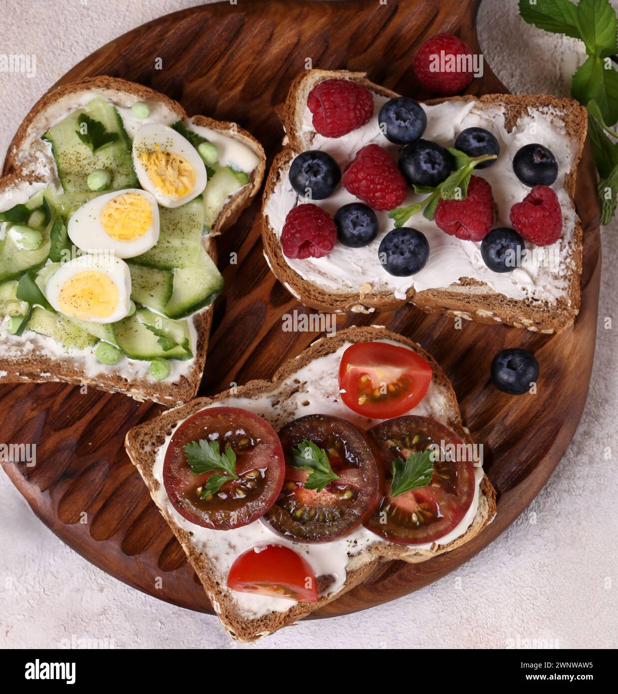 assorted sandwiches with different fillings for breakfast Stock Photo ...