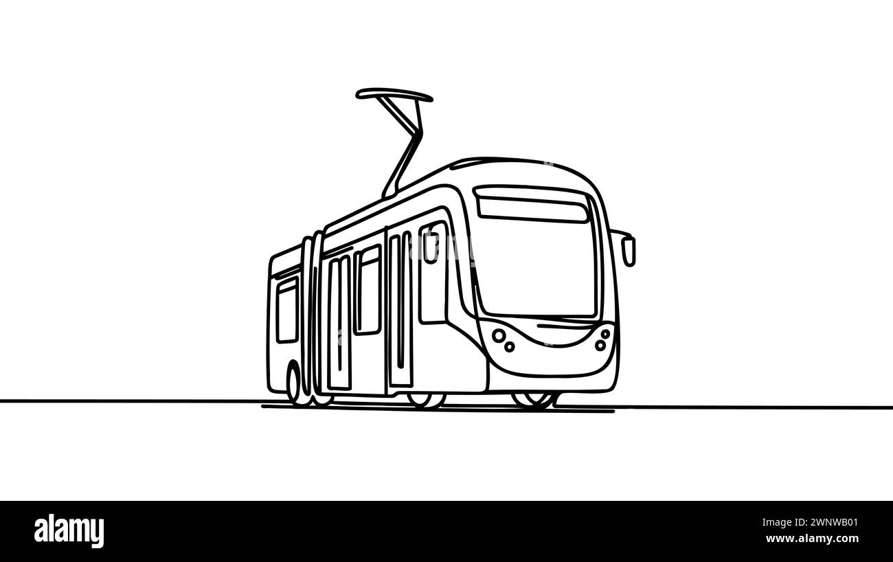 One line tram design - Hand drawn minimalism style vector illustration ...