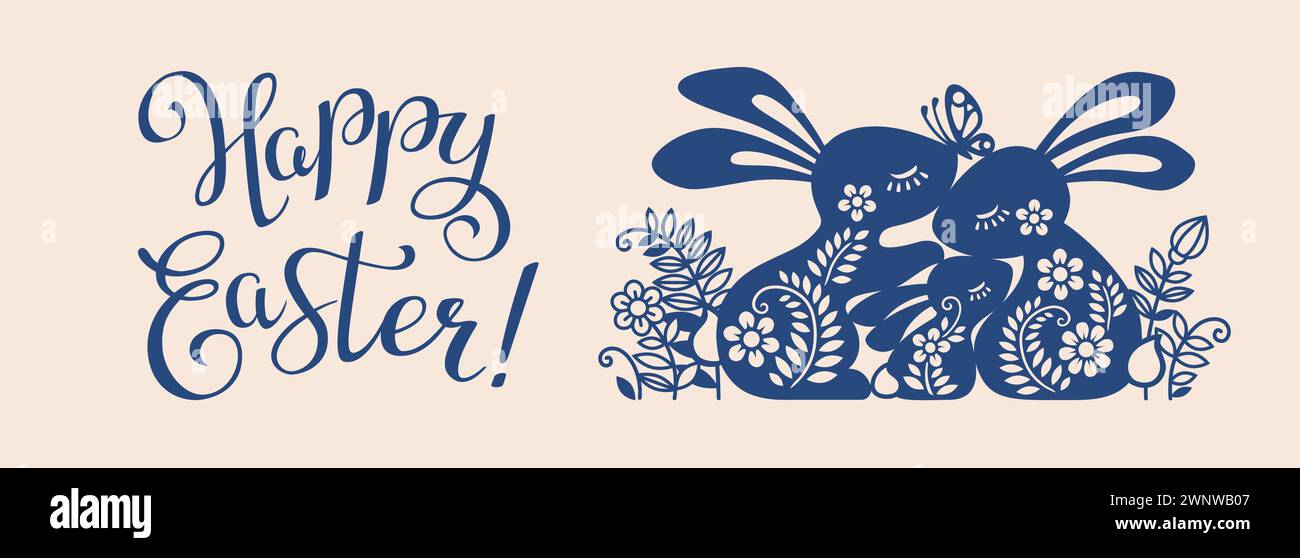 Vector horizontal banner with calligraphy text Happy easter and ...