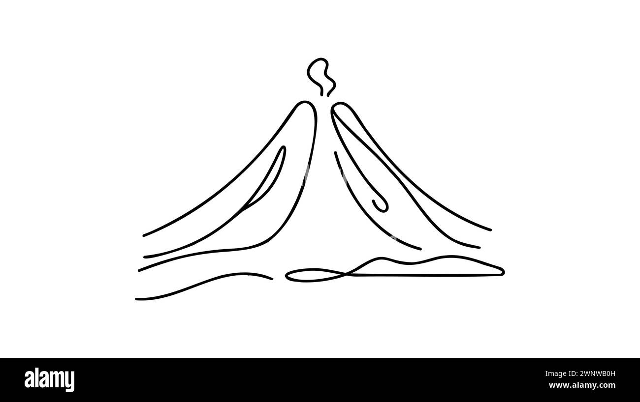 Erupting volcano in one line on a white background. Graphic ...