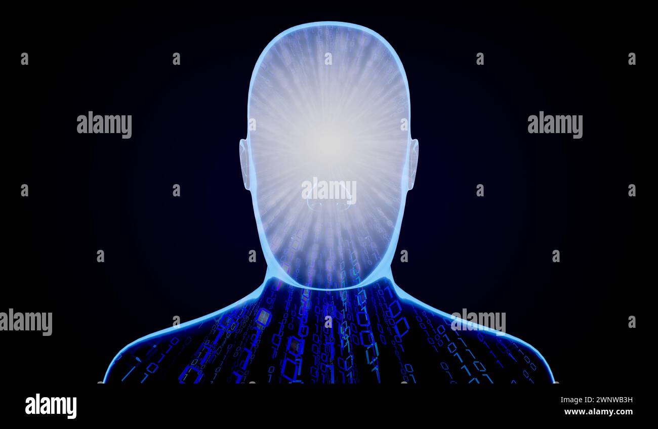 Geometrical man face with binary code - 3D illustration Stock Photo - Alamy