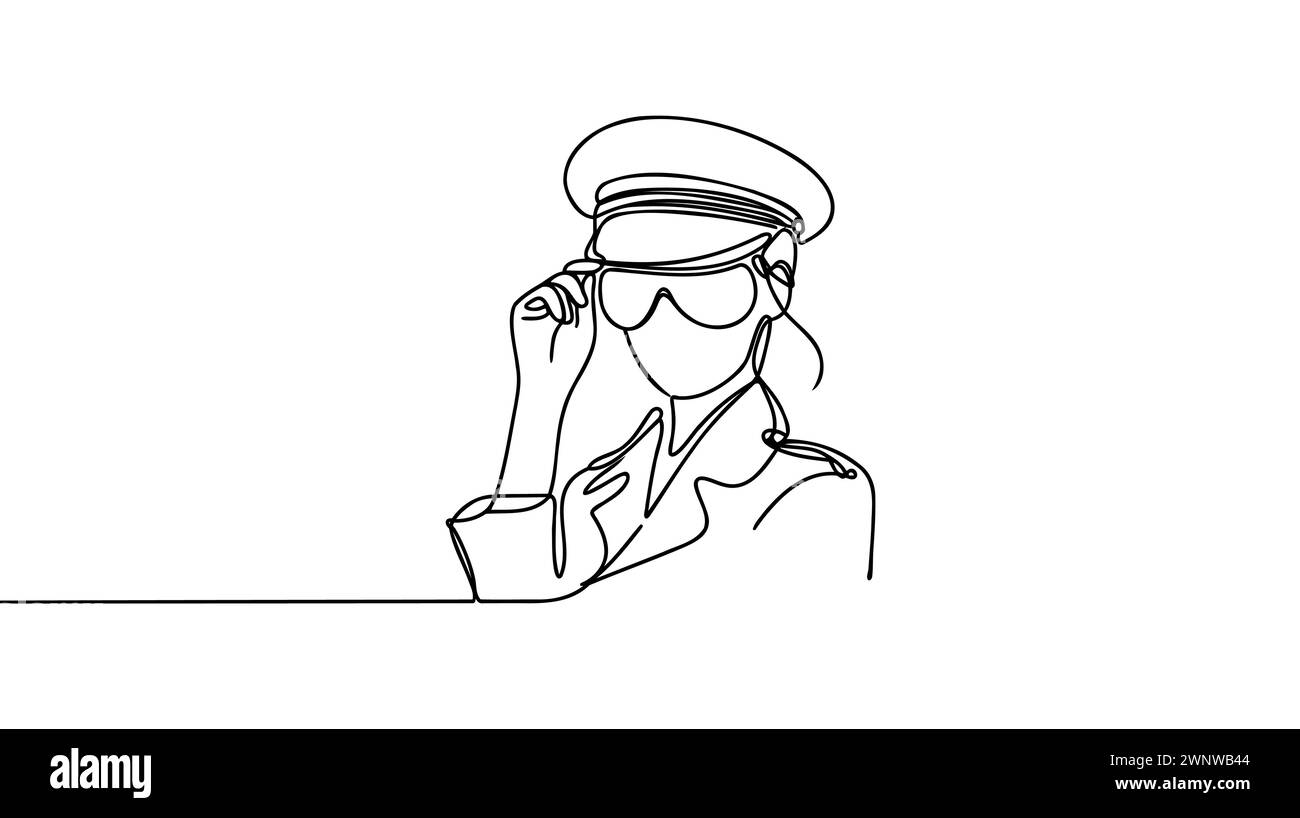 Single one continuous line drawing of young pilot. Professional work ...