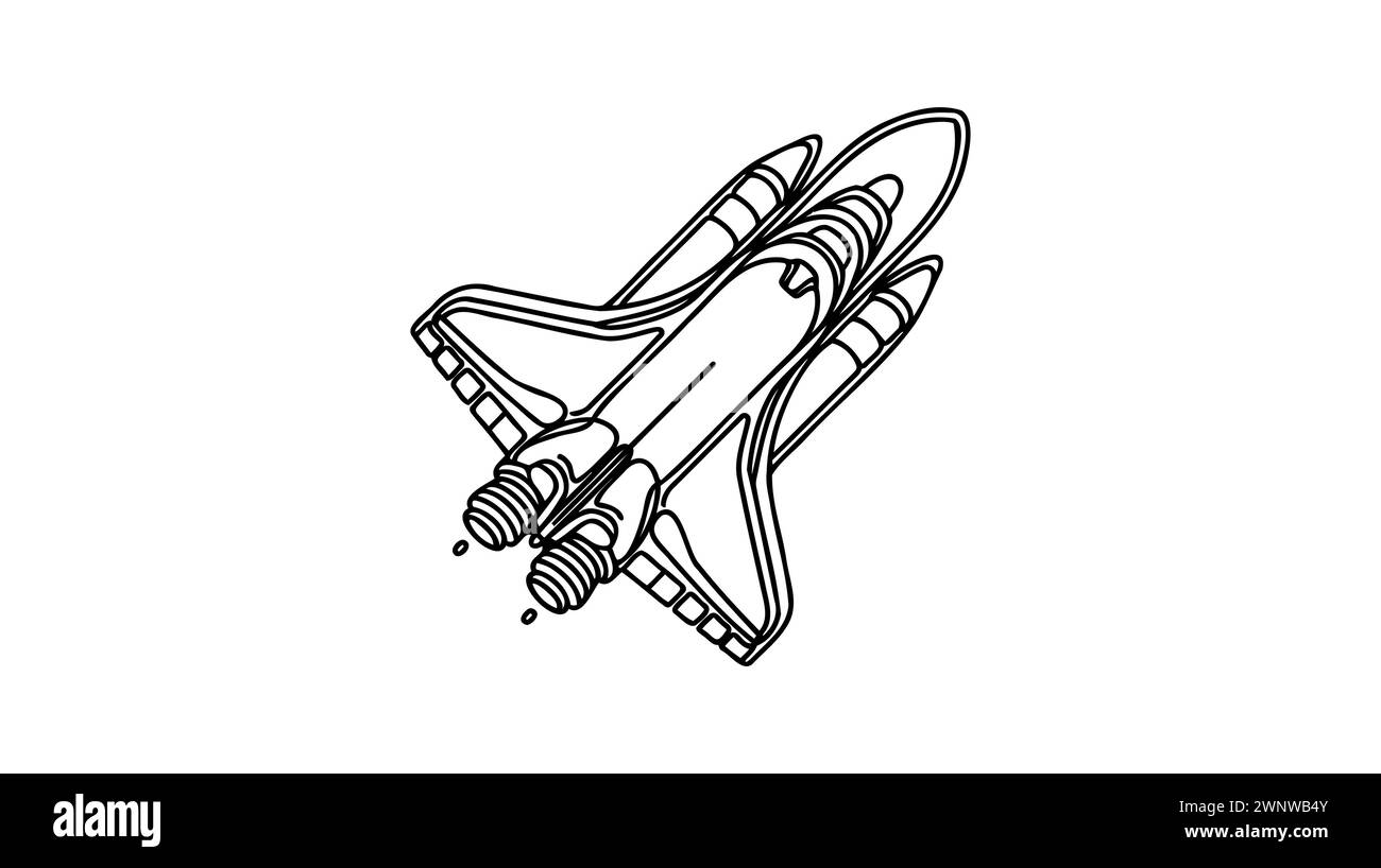 One continuous line drawing of simple retro spacecraft flying up to the ...