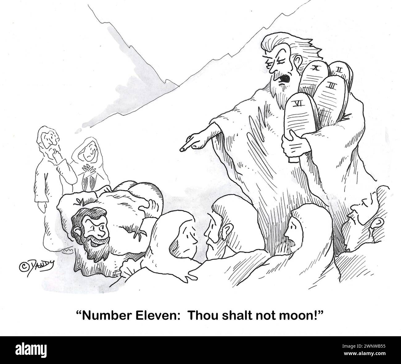 Bw Cartoon Of A Person Mooning Moses Moses Is Then Forced To Add An Eleventh Commandment Stock