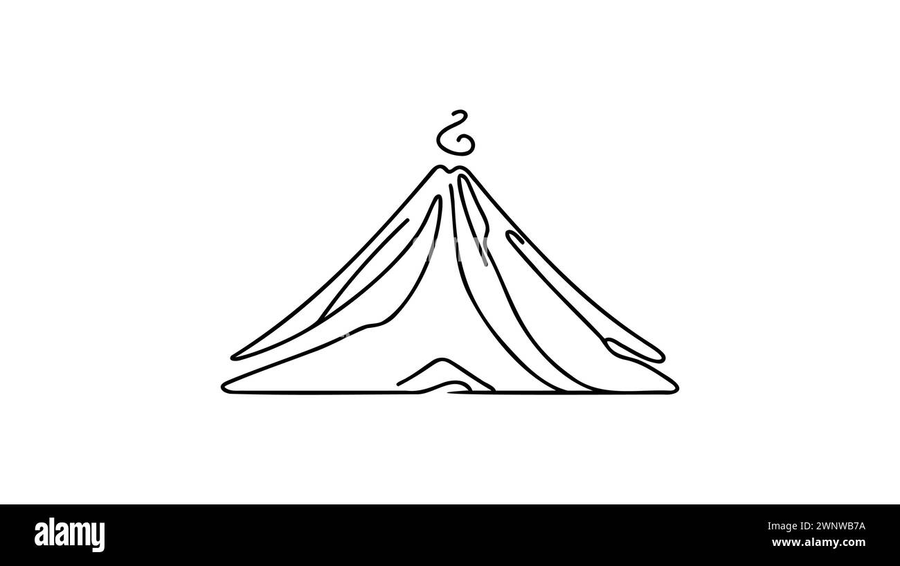 Erupting volcano in one line on a white background. Graphic ...