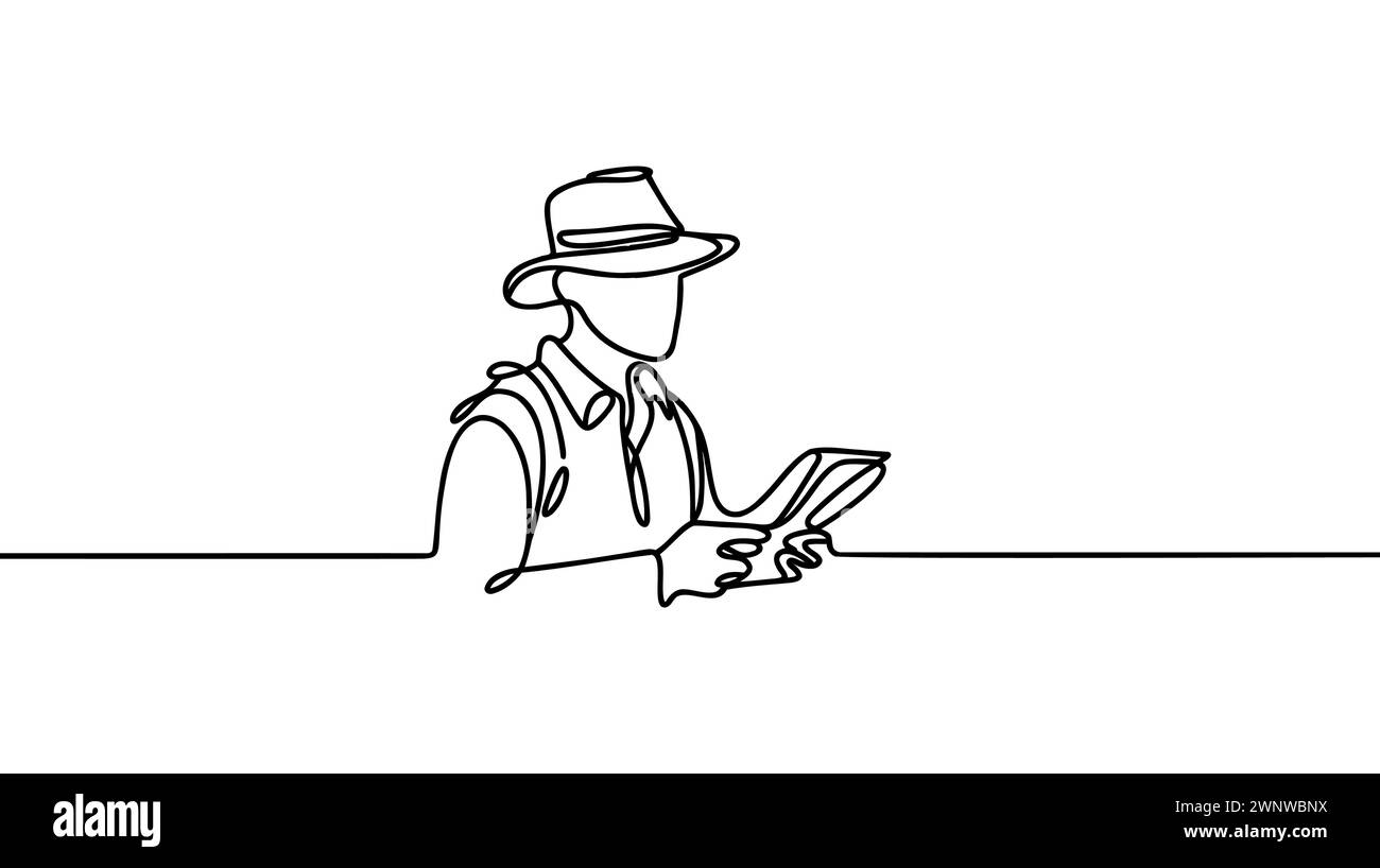 Continuous line drawing of traveler, tourist. Single one line art ...