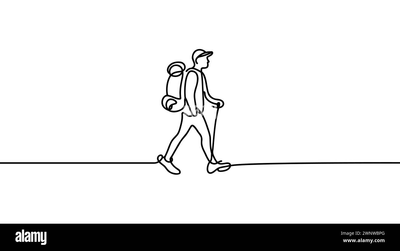 Continuous line drawing of traveler, tourist. Single one line art ...