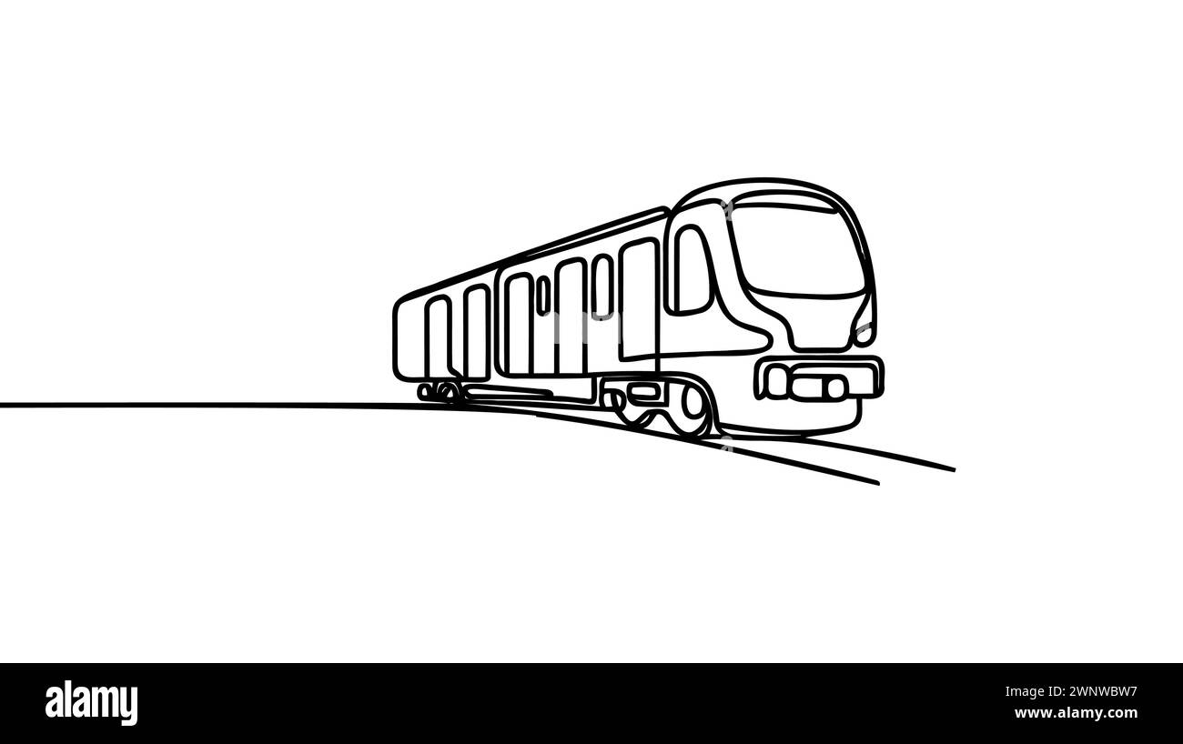 Continuous one line drawing. Modern high speed passenger commuter train ...
