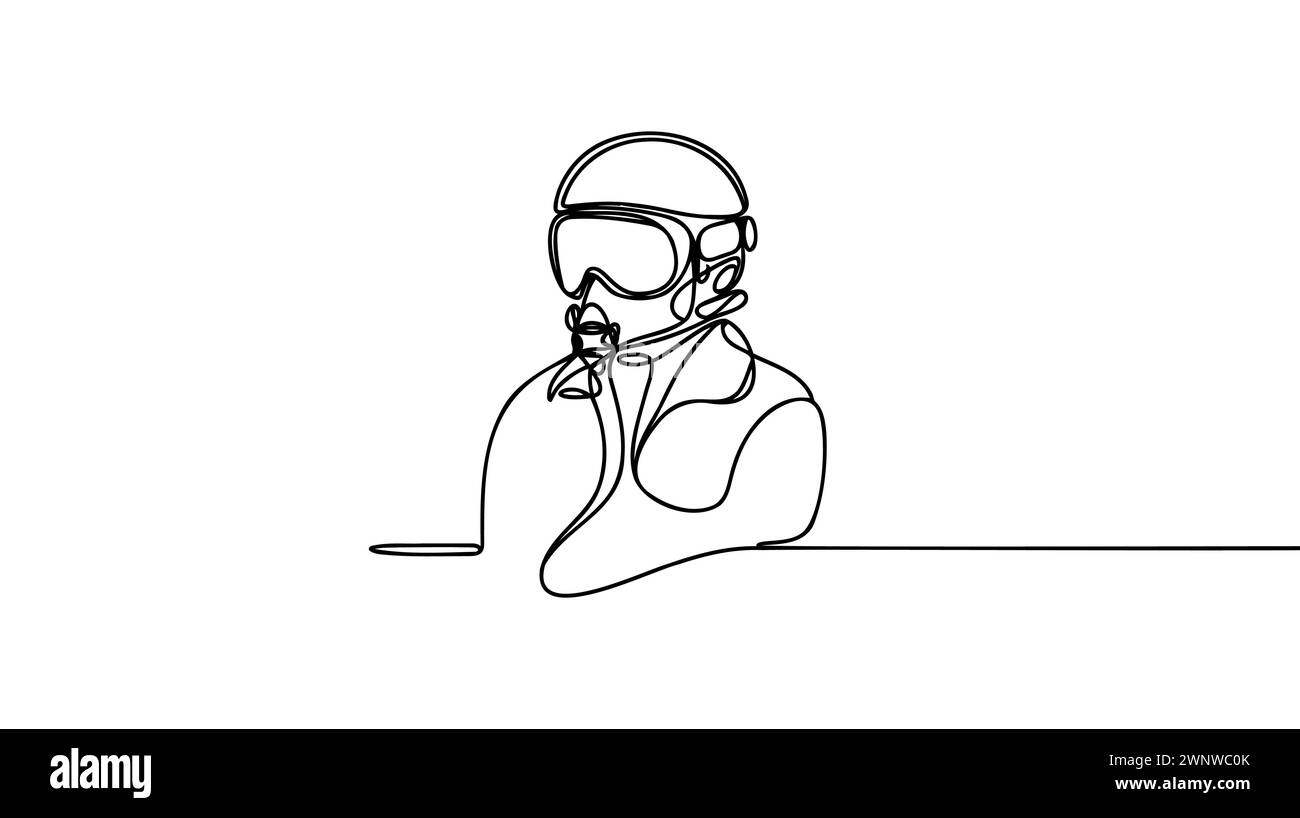Single one continuous line drawing of young pilot. Professional work ...