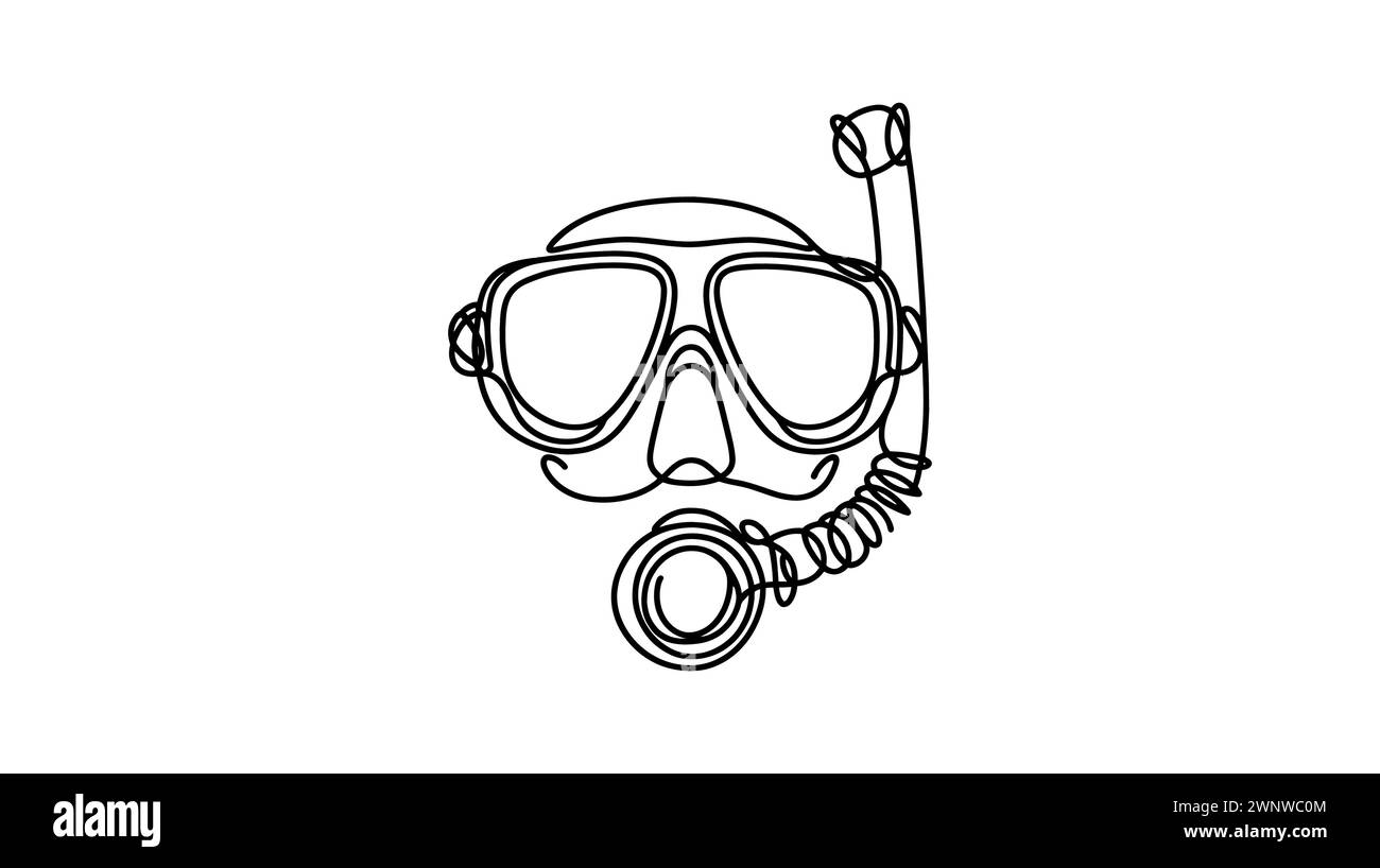 Continuous one line drawing scuba diving mask with snorkel. Diving mask ...