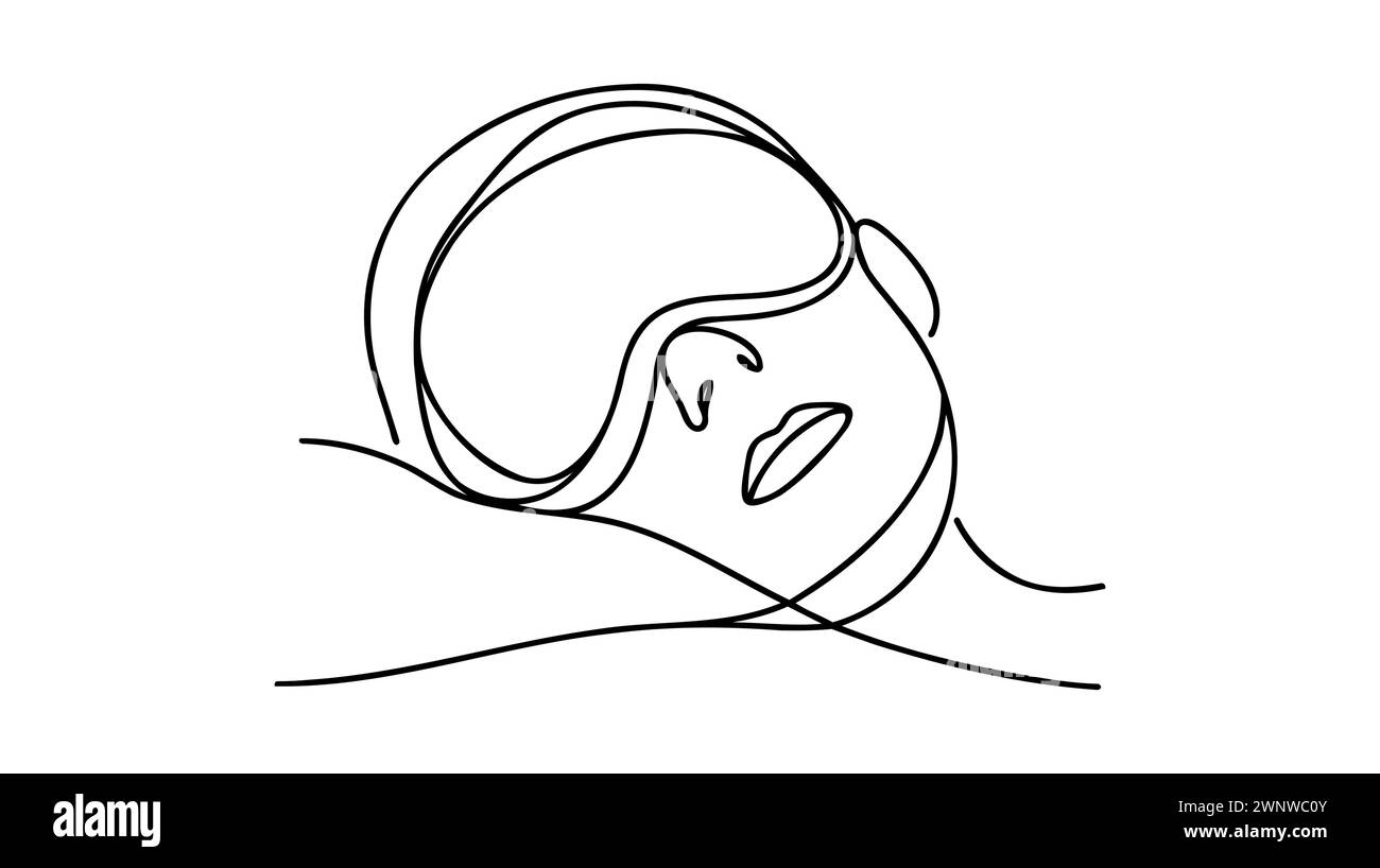 Cute sleep mask. World Sleep Day. Hug pillow. One line drawing. Vector ...