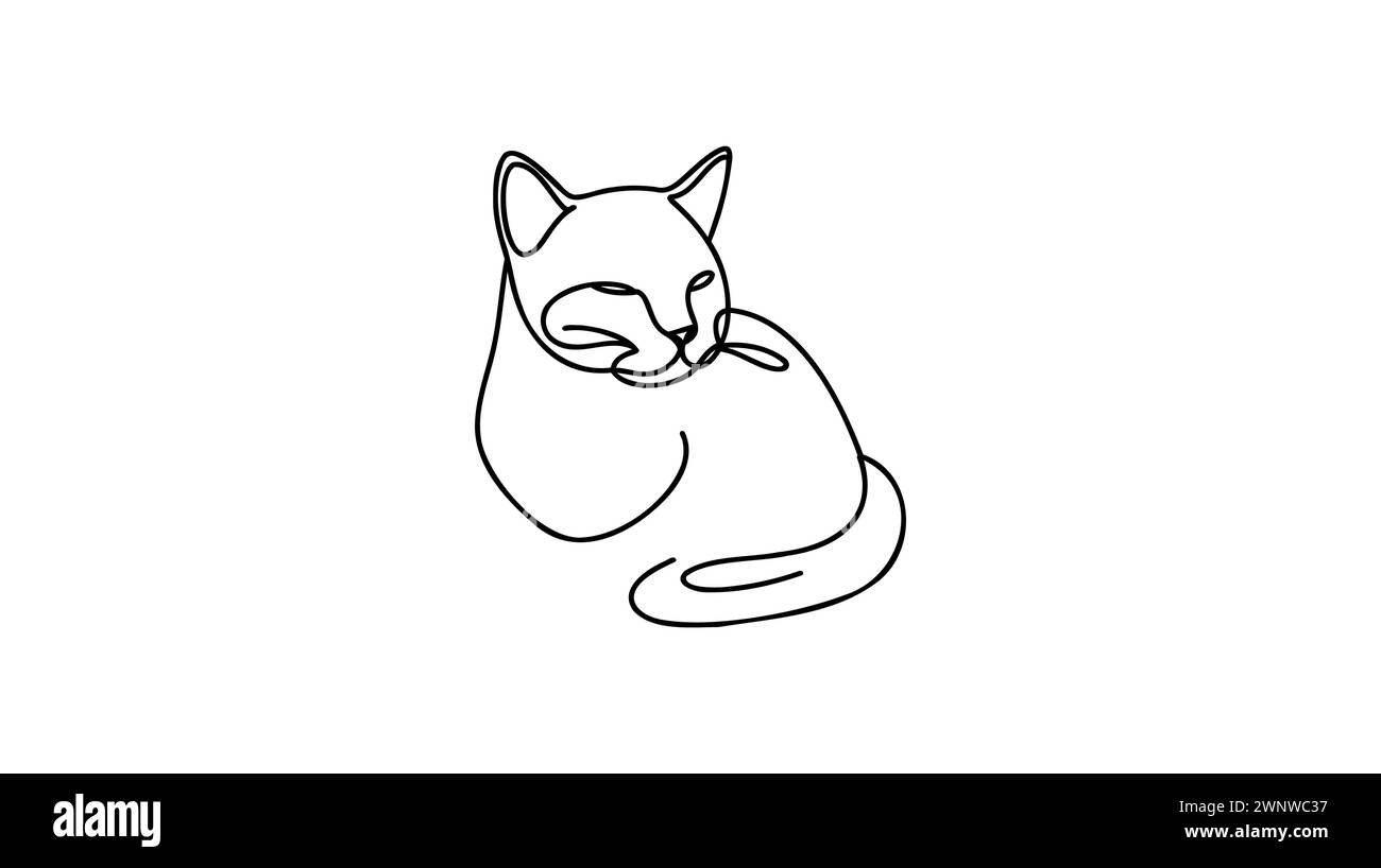 Continuous one line drawing of Cat on white background Stock Vector ...