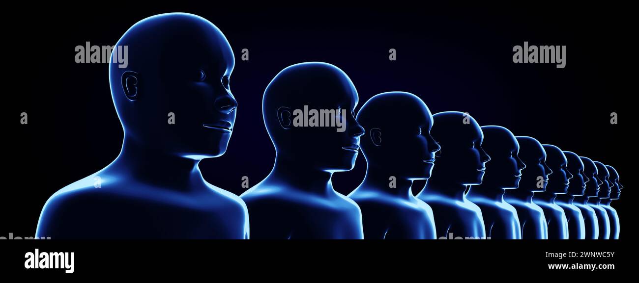 Geometrical men faces - 3D illustration Stock Photo - Alamy