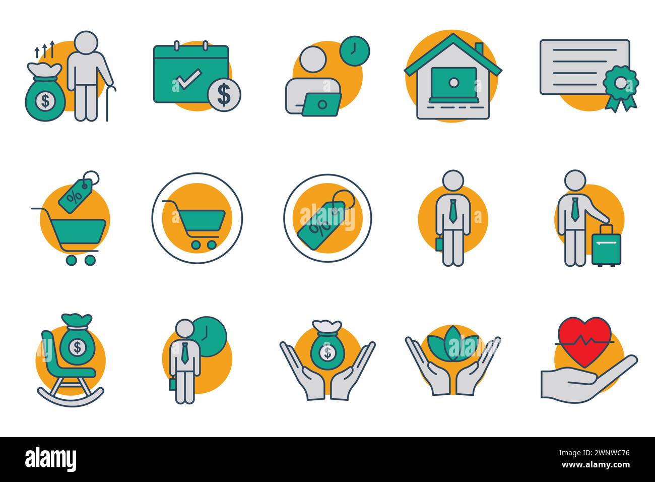employee benefits icon set. contains icon retirement plan, flexible ...