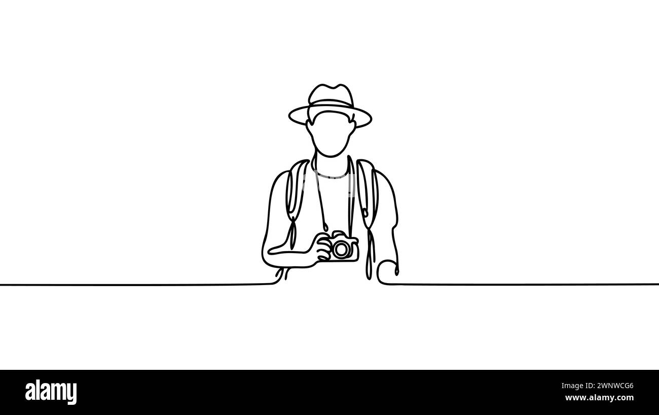 Continuous line drawing of traveler, tourist. Single one line art ...