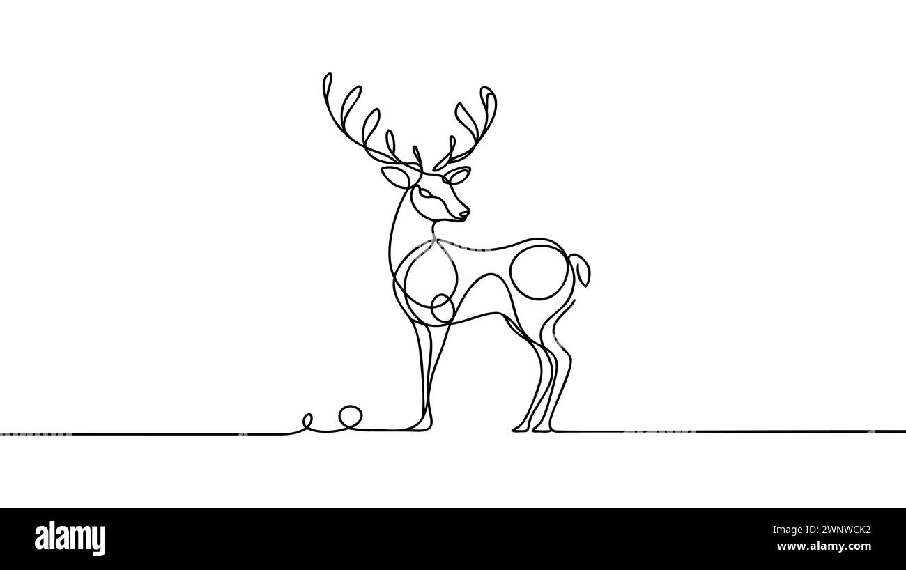 One continuous line design silhouette of deer. Hand drawn minimalism ...