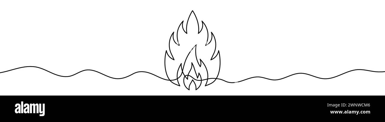 Continuous editable line drawing of fire. One line drawing background ...
