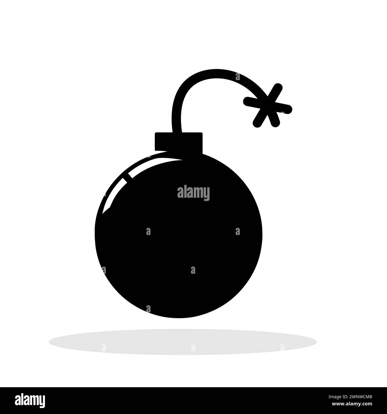 Bomb icon. Black symbol of bomb with burning fuse. Vector illustration ...