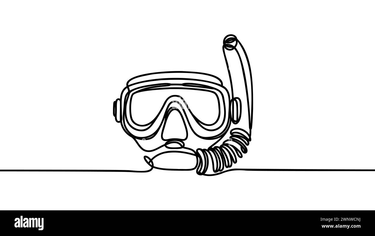 Continuous one line drawing scuba diving mask with snorkel. Diving mask ...