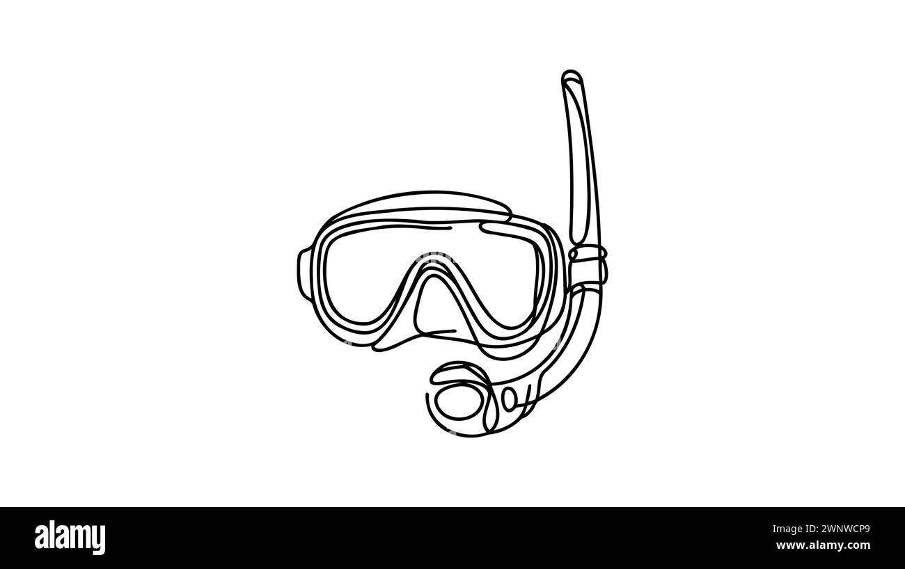 Continuous one line drawing scuba diving mask with snorkel. Diving mask ...