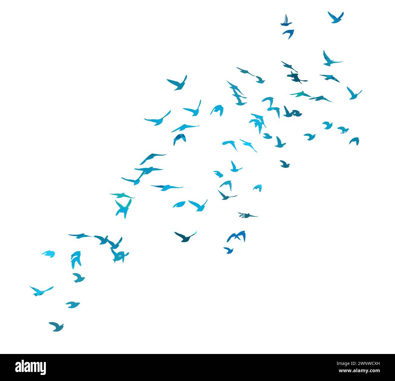 A flock of blue watercolor flying birds. hand drawing. Not AI, Free ...