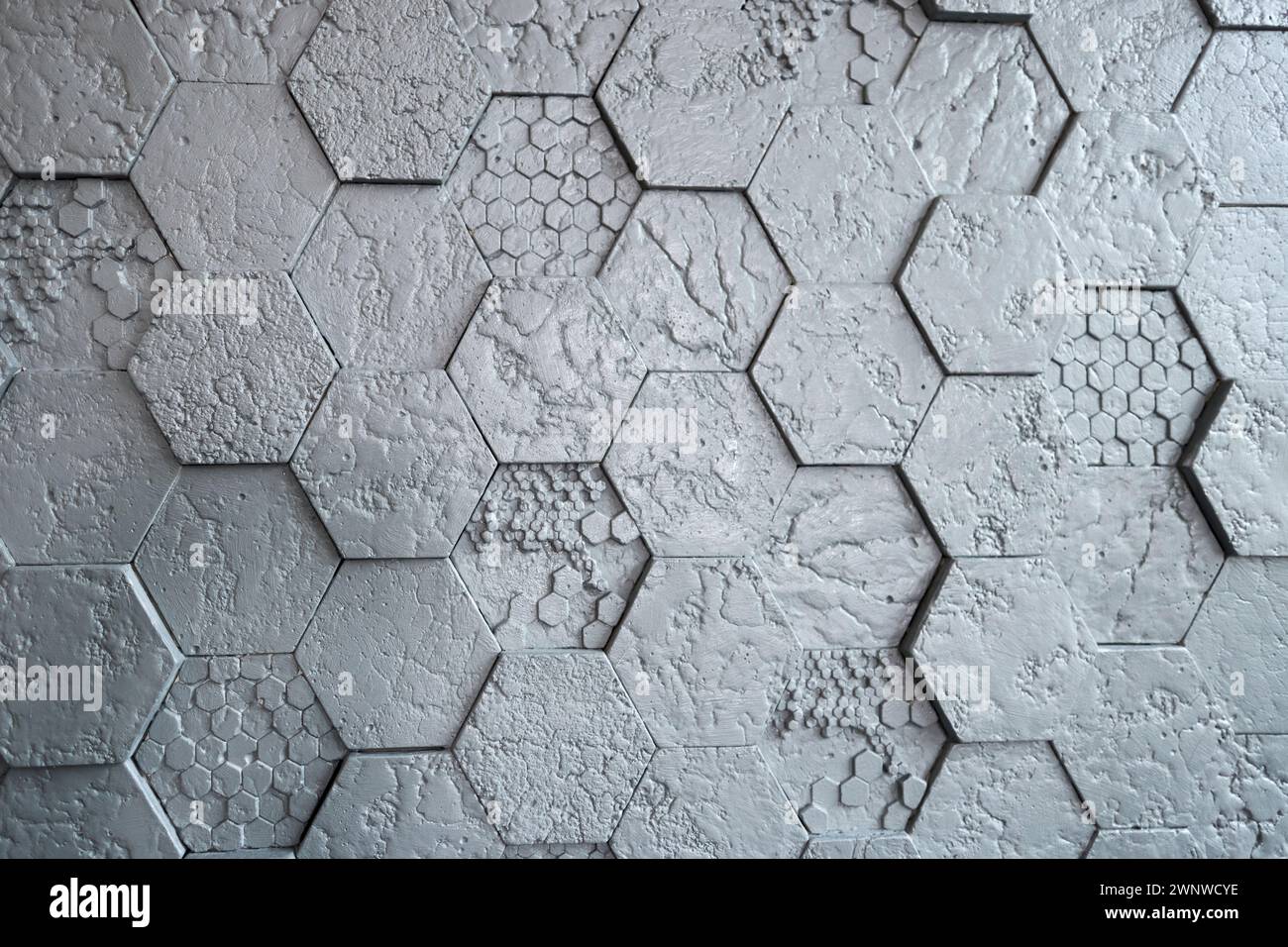 Background made of grey hexagonal gypsum tiles, textured, mosaic ...