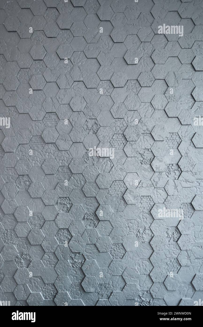 Background made of grey hexagonal gypsum tiles, textured, mosaic ...