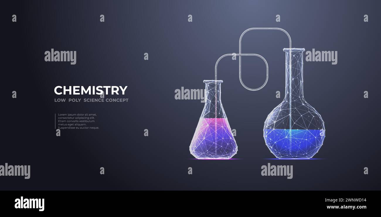Laboratory flask with neon-colorful liquid. Digital lab background ...