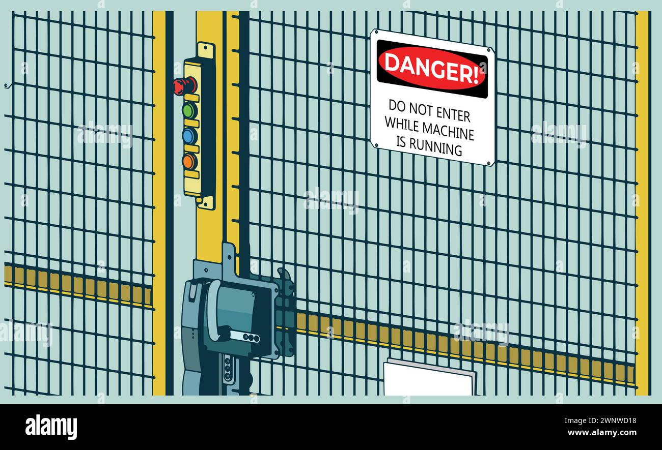 Industrial safety door designed to restrict access to dangerous robot ...
