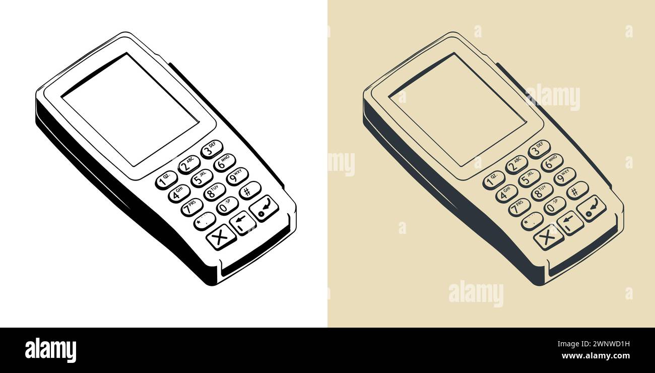 Stylized vector illustrations of electronic cash terminal Stock Vector ...