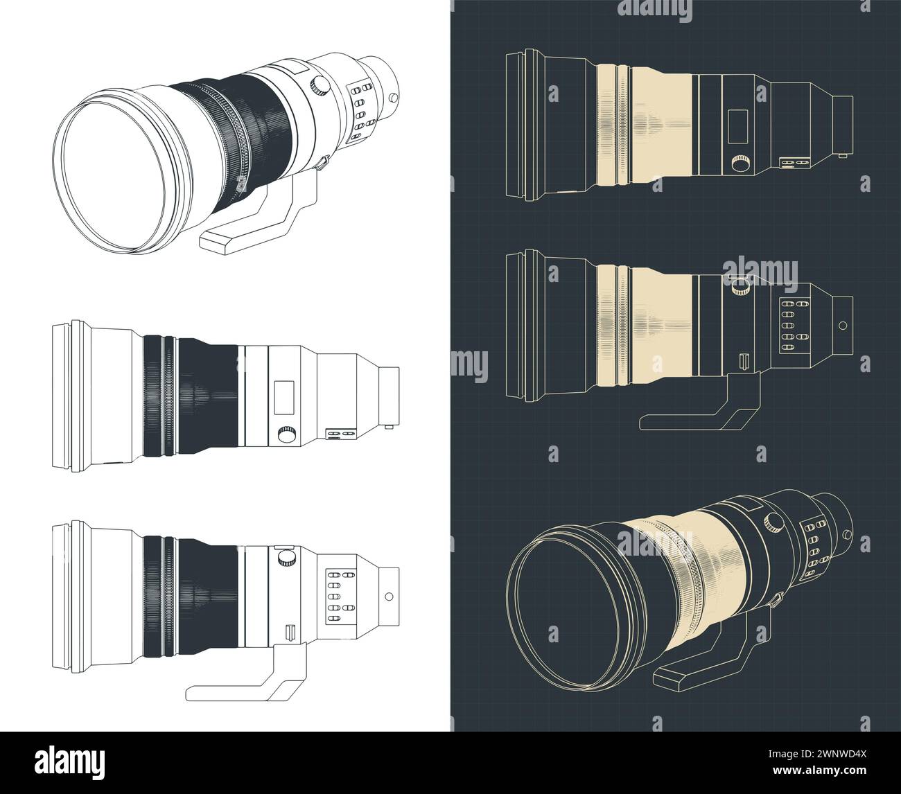 Stylized vector illustration of blueprints of super-telephoto lens Stock Vector Image & Art - Alamy