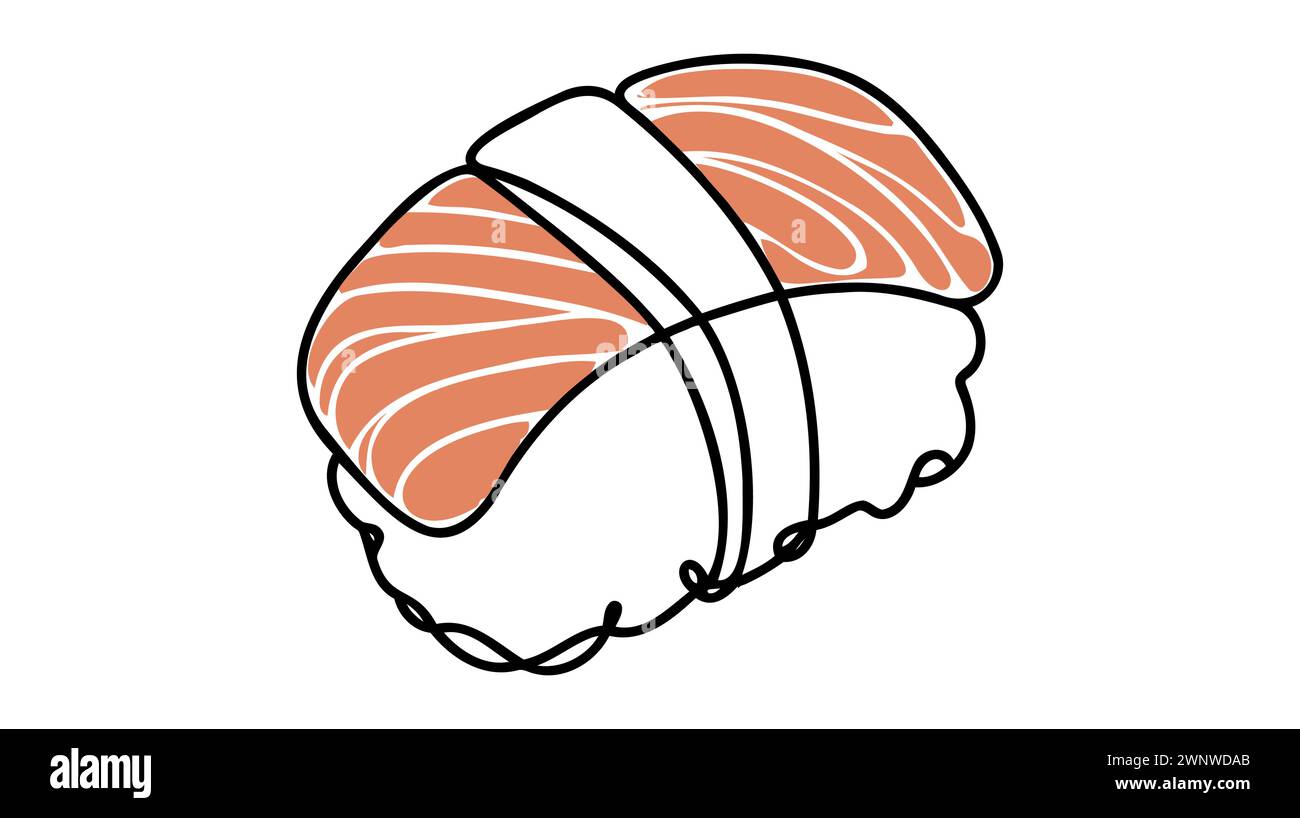 Vector continuous one single line drawing of sushi rolls in silhouette ...