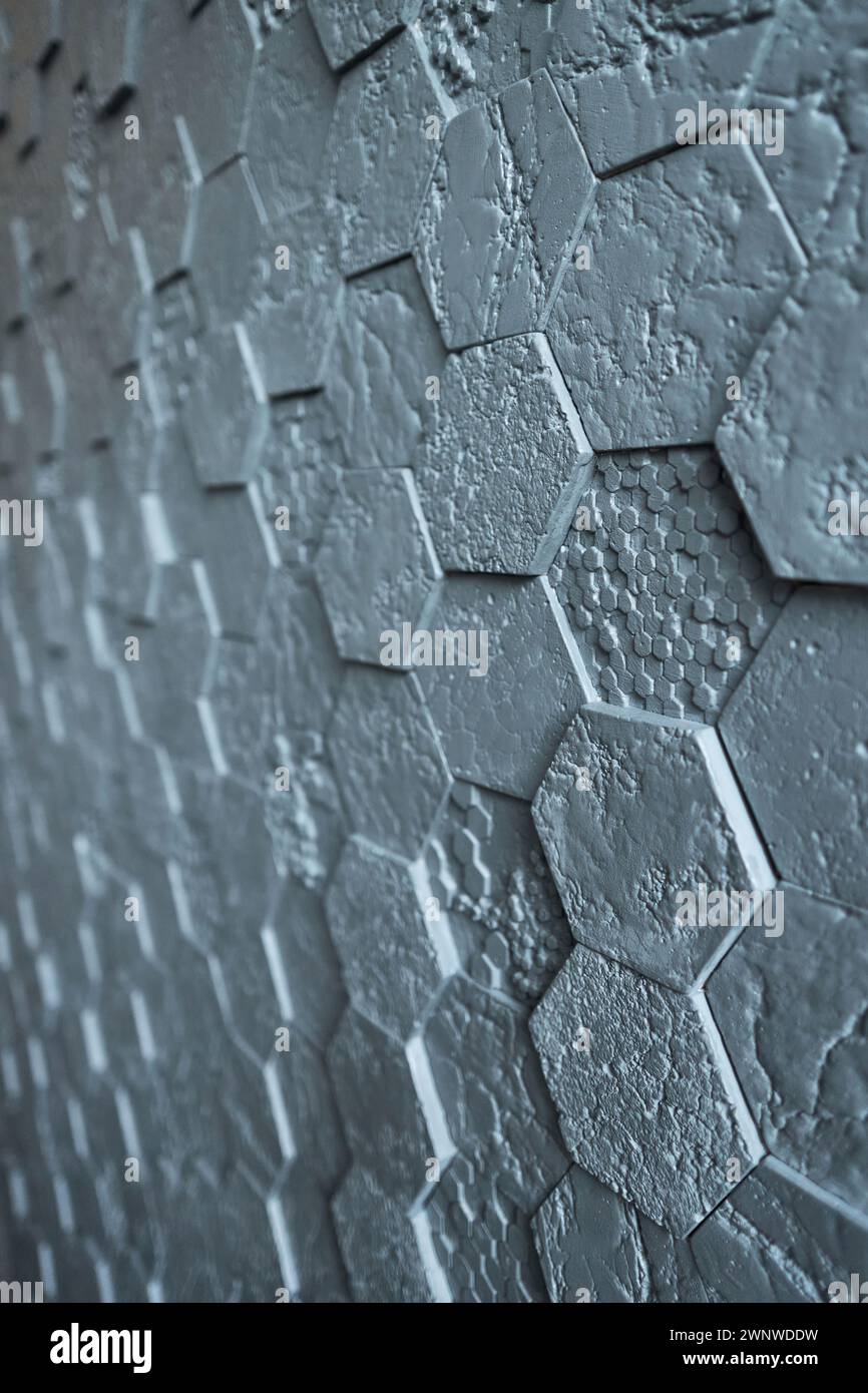 Background made of grey hexagonal gypsum tiles, textured, mosaic ...