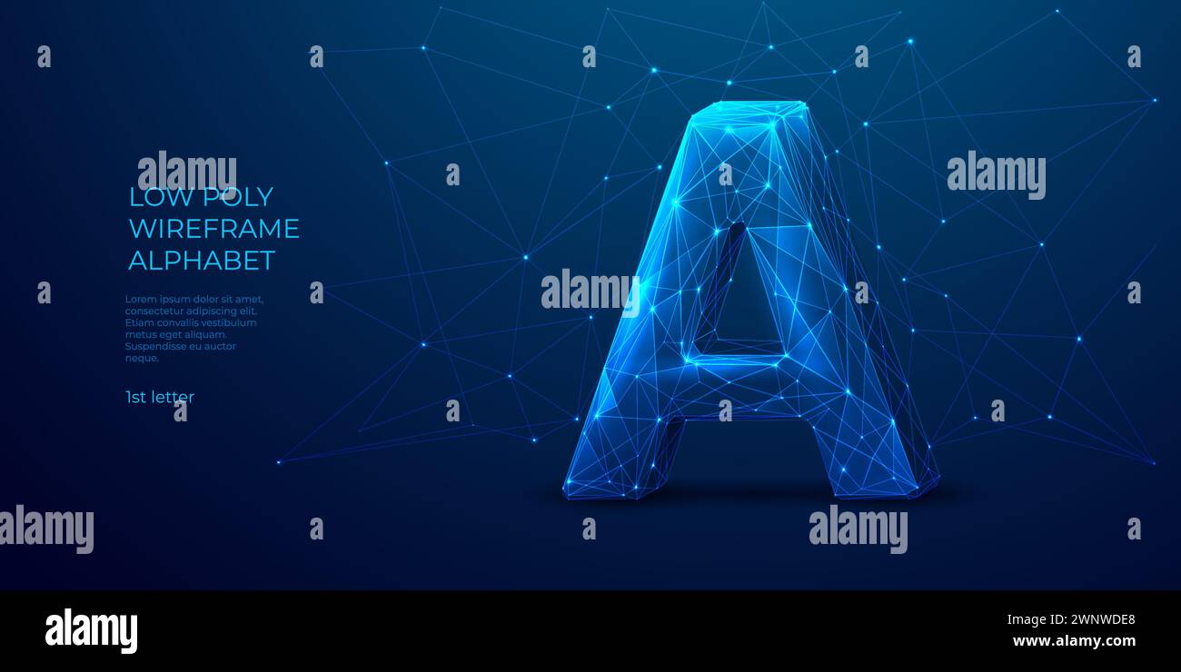 Letter A consists of polygons, lines, and connected glowing dots Stock ...