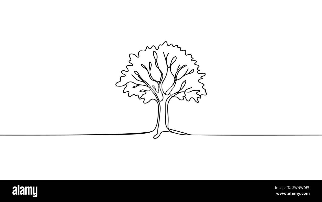 Tree in continuous line art drawing style. Giant and powerful tree ...